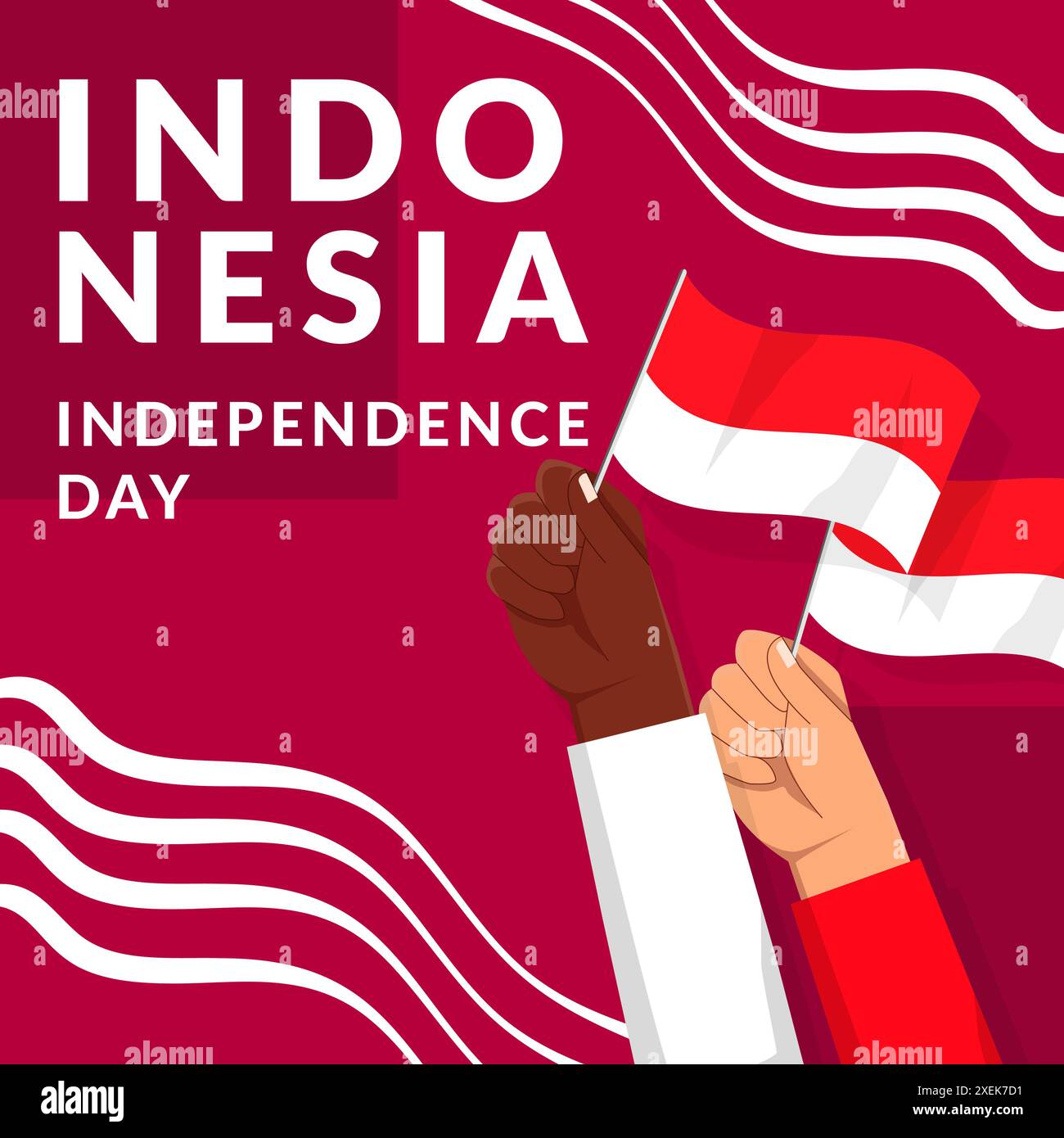 Indonesia Independence Day illustration with two hands holding flags ...