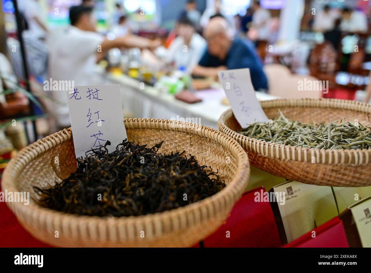 (240628) -- URUMQI, June 28, 2024 (Xinhua) -- Visitors taste tea at the ...