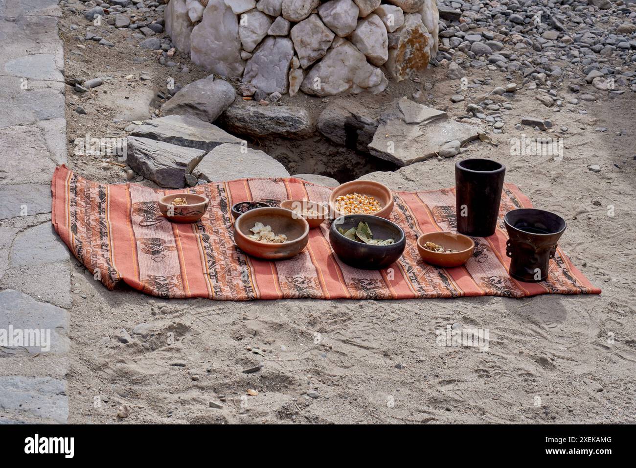 Ritual performed to the pachamama with food offerings that are thrown ...