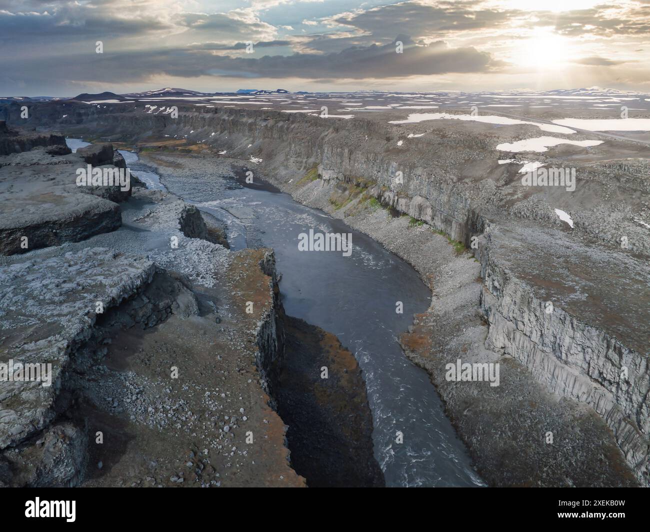 Aerial View of Meandering Glacial River in Iceland's Volcanic Terrain ...