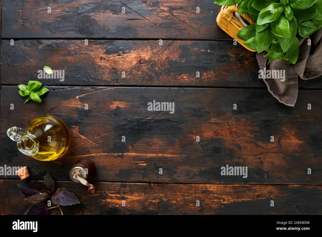 Rustic wooden food background empty frame border. Culinary border of ...