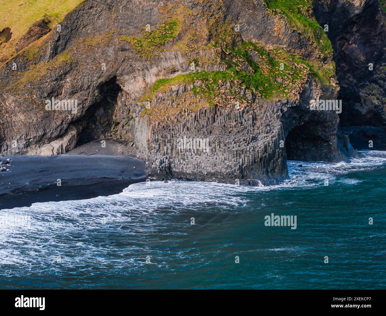 Black Sand Beach with Basalt Columns and Cave in Iceland Stock Photo ...