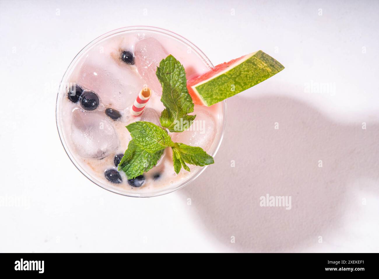 Watermelon boba balls bubble tea cocktail. Refreshing milky non-dairy ...