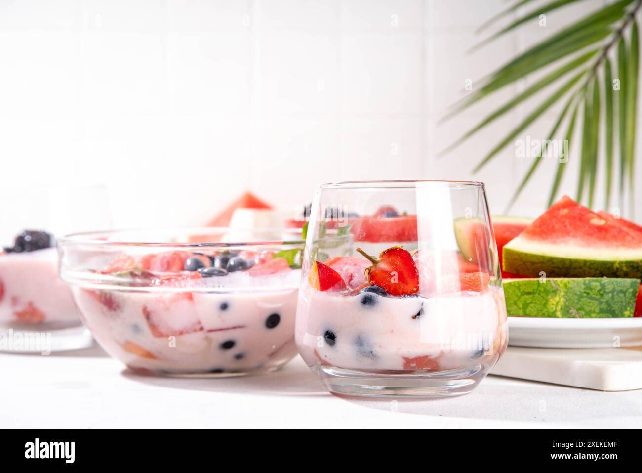 Subak Hwachae cocktail, Korean traditional watermelon punch salad drink ...