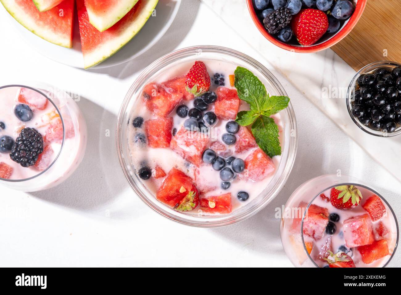 Subak Hwachae cocktail, Korean traditional watermelon punch salad drink ...