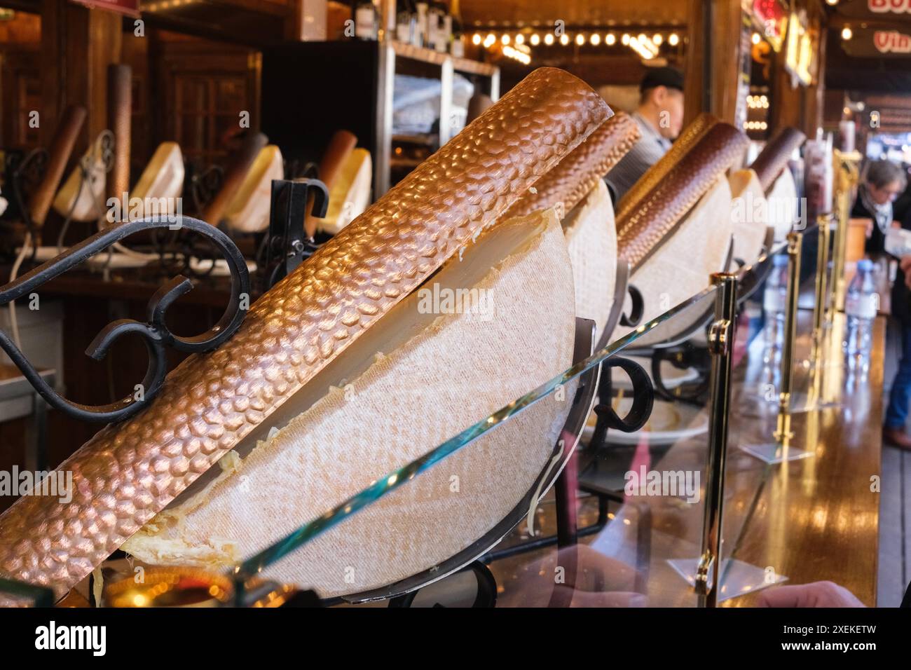 Raclette at a cheese street stall, delicious bite of traditional Swiss ...
