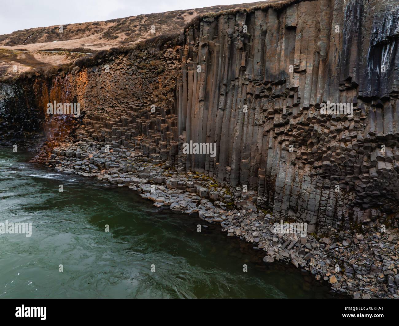 Aerial View of Basalt Columns and Calm River in Icelandic Landscape Stock Photo - Alamy
