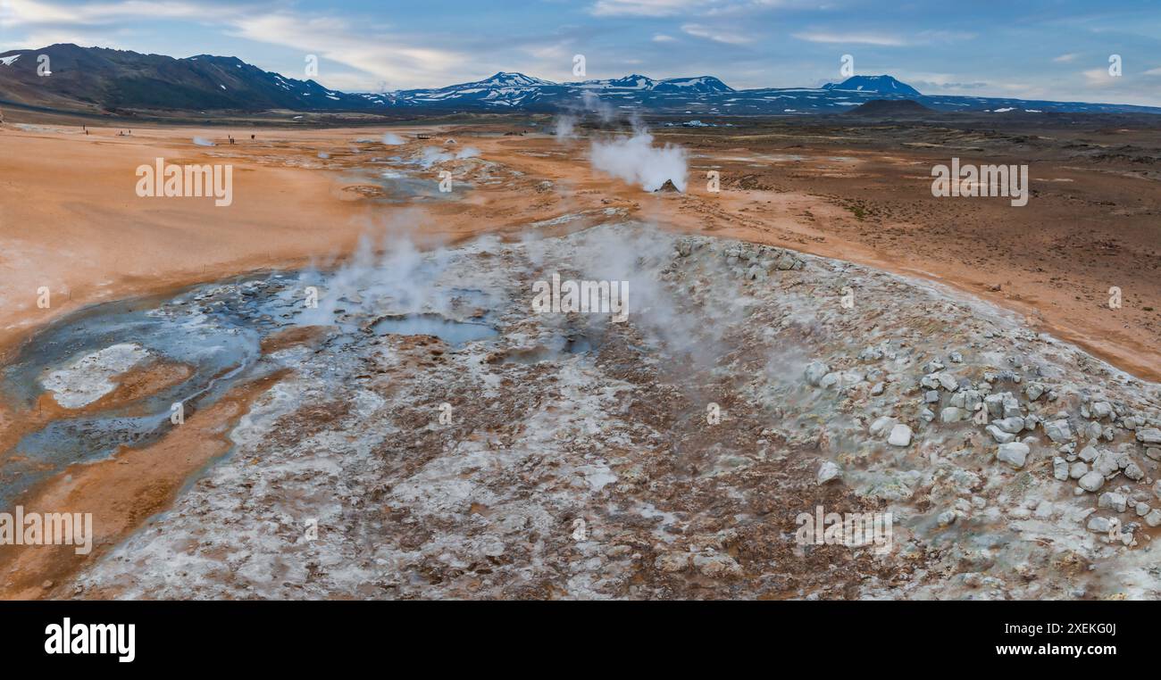 Aerial View of Steaming Geothermal Area in Iceland's Barren Landscape ...