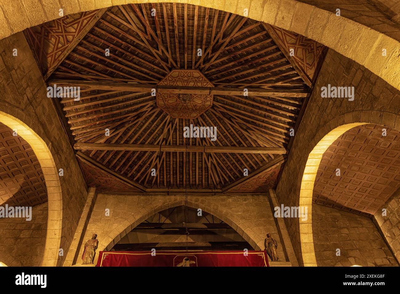 Detailed view of the intricate wooden ceiling inside the Basilica of ...