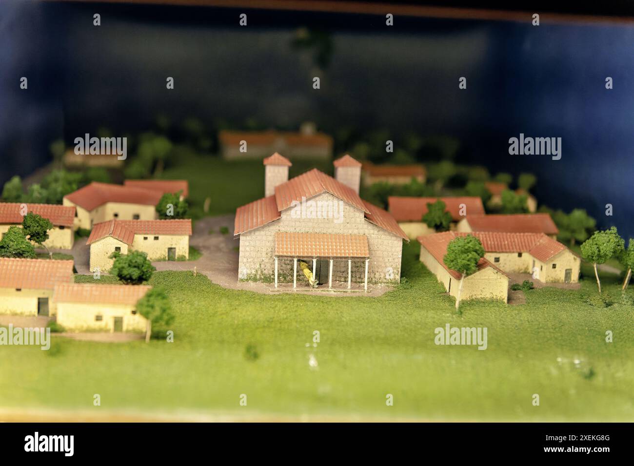 Detailed scale model of a historical village, featuring a central ...