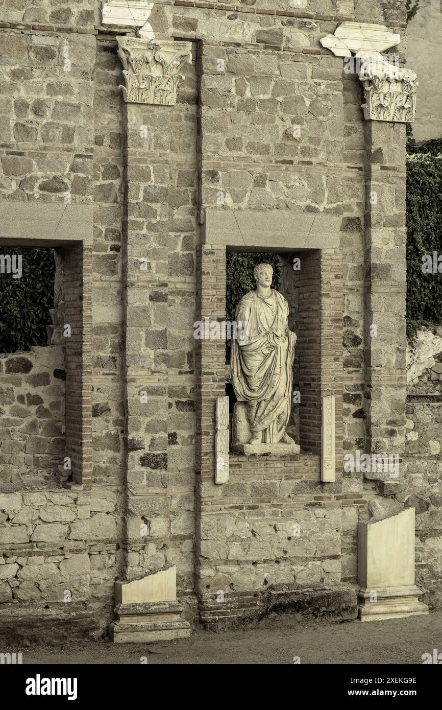 Detailed view of the ornate columns and intricate reliefs at the Roman ...