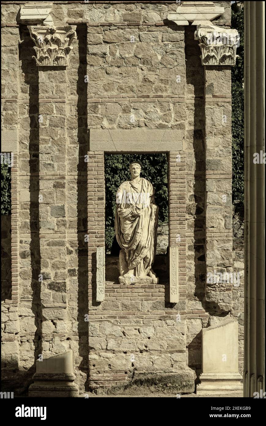 Detailed view of the ornate columns and intricate reliefs at the Roman ...