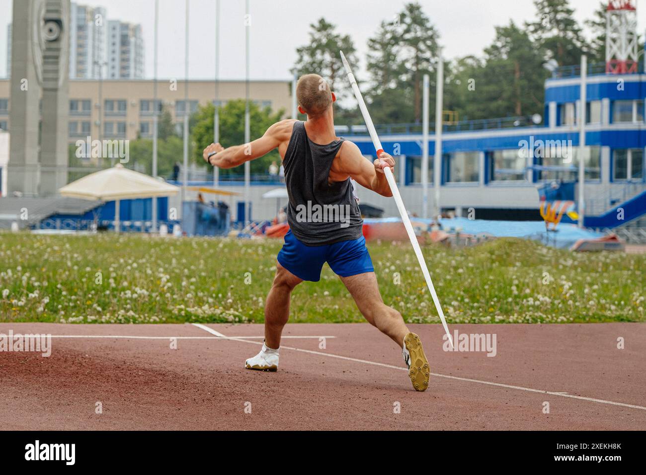 thrower athlete javelin throw at summer athletics games Stock Photo - Alamy