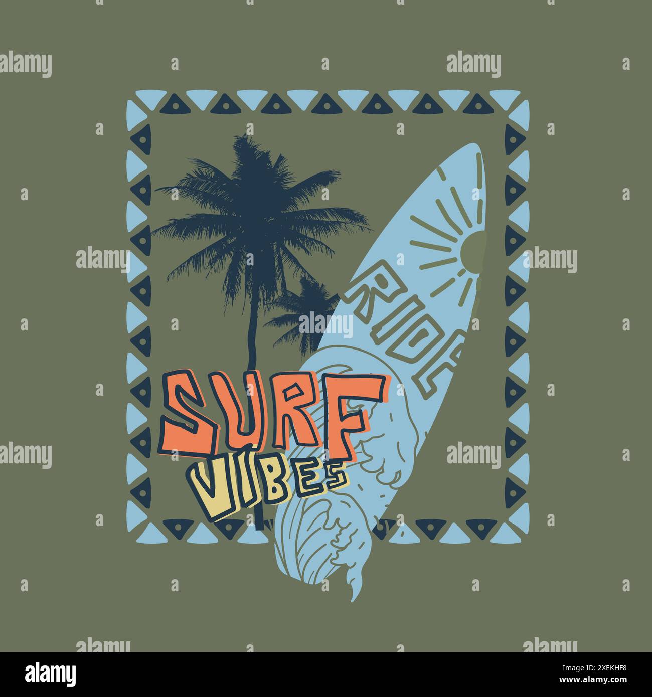 Surf Vibes Summer beach retro surf board graphic poster design Stock ...