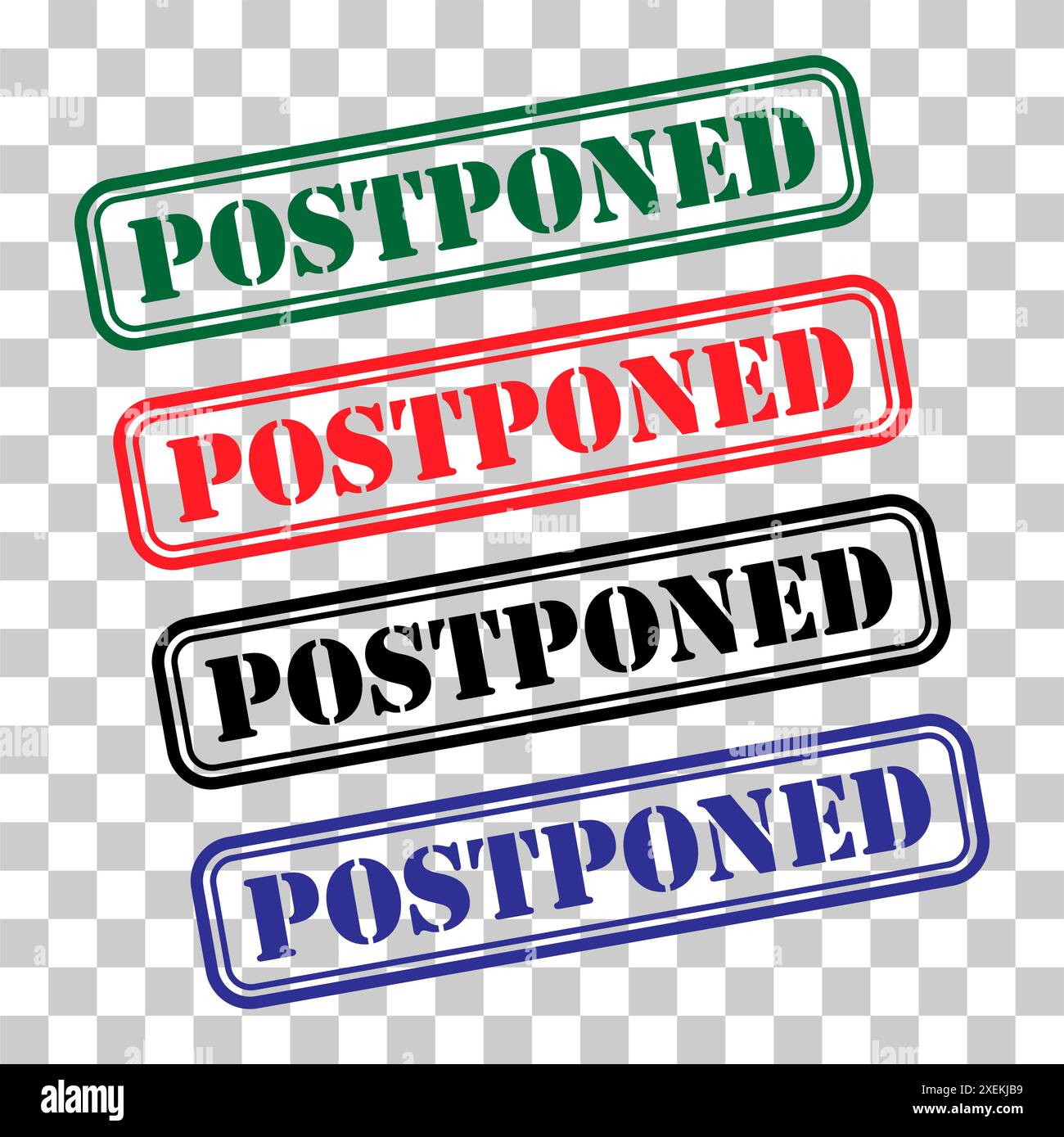 Set of Postponed stamp symbol, label sticker sign button, text banner vector illustration Stock ...