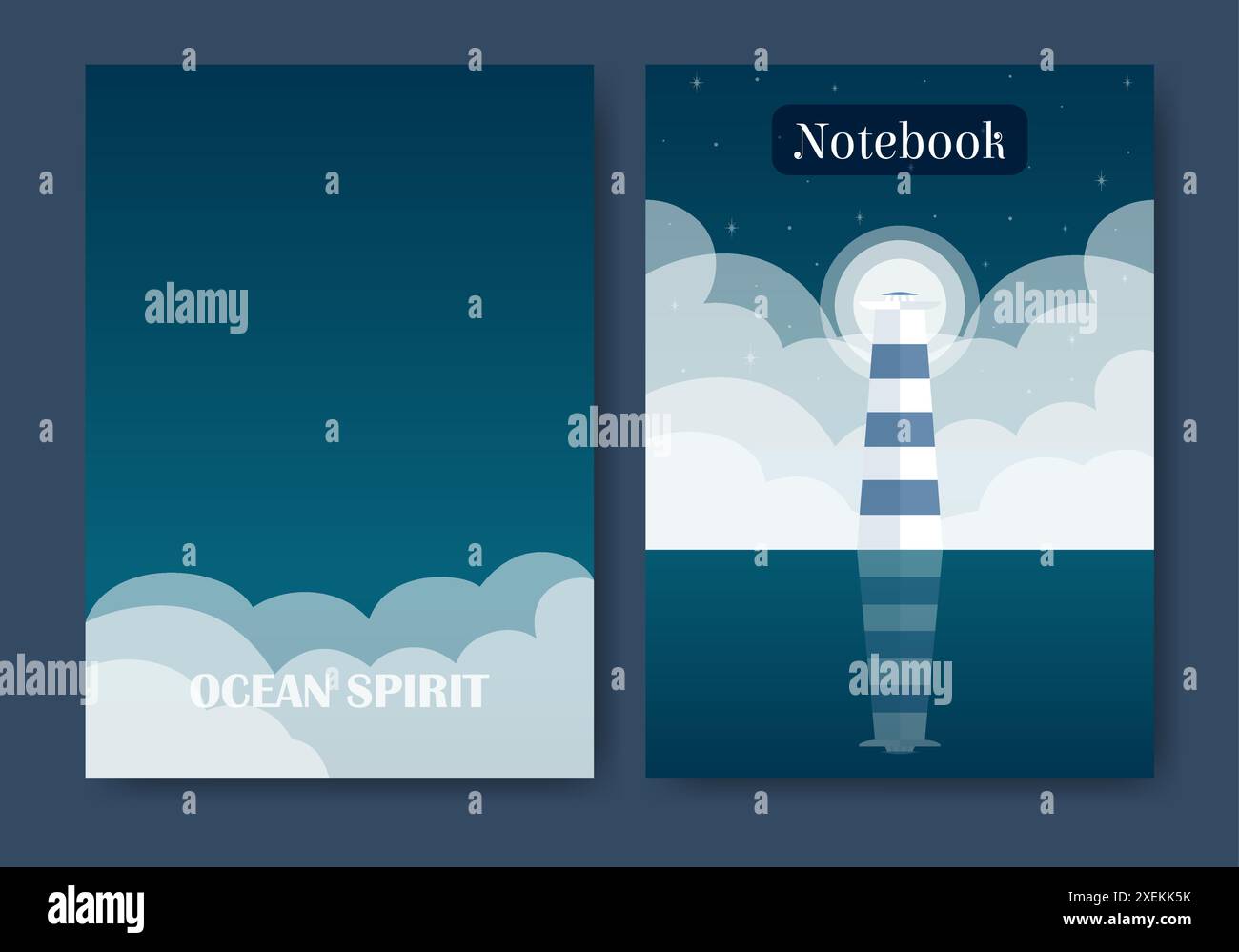 Notebook cover page illustration. Worksheet nautical landscape 2d ...