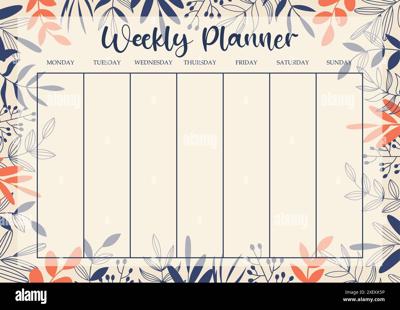 Weekly planner template for study with floral elements. Business ...