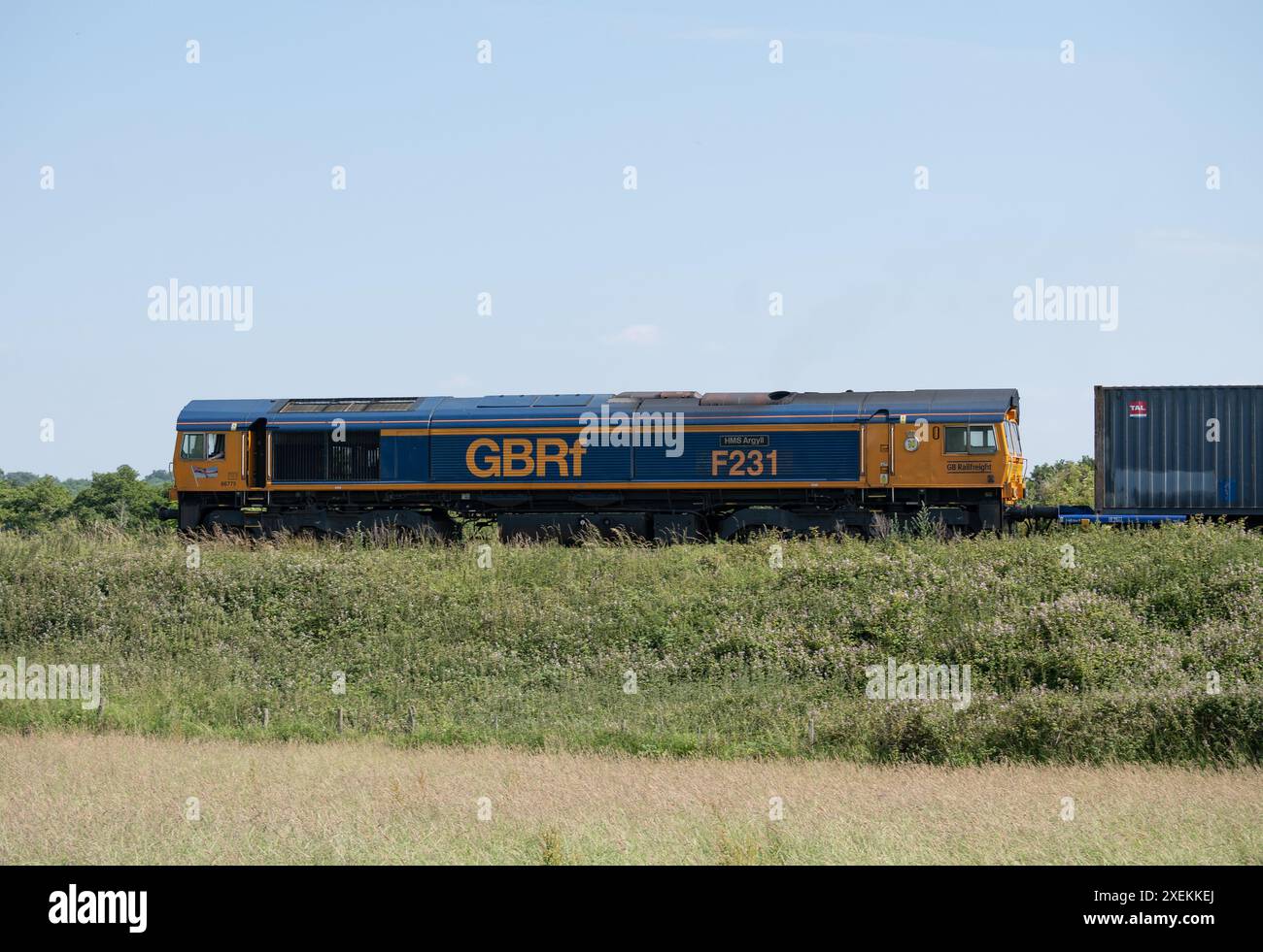 GBRf class 66 diesel locomotive No. 66775 "HMS Argyll" pulling a ...