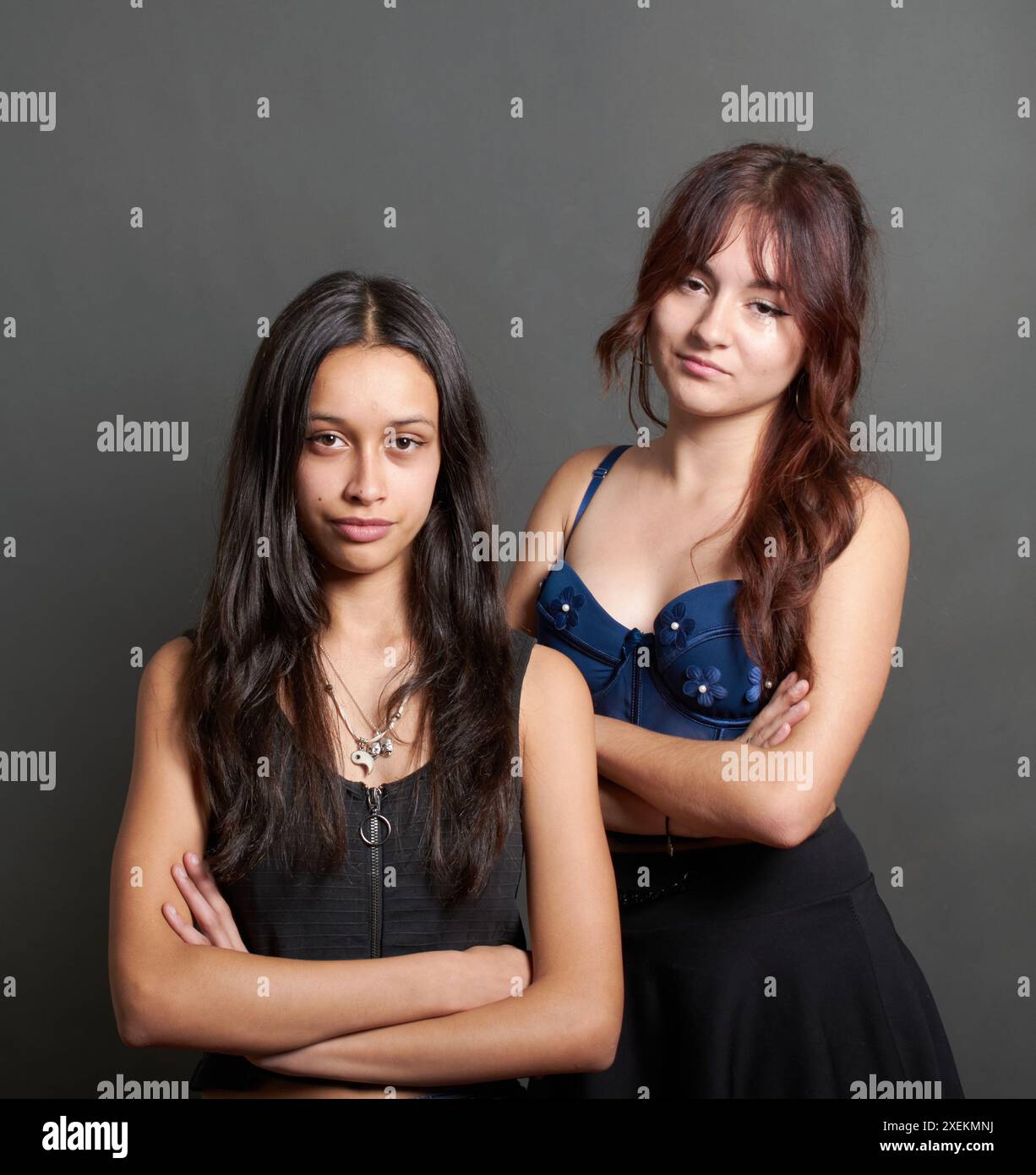 Two teenage friends portrait The person on the left is wearing a black ...