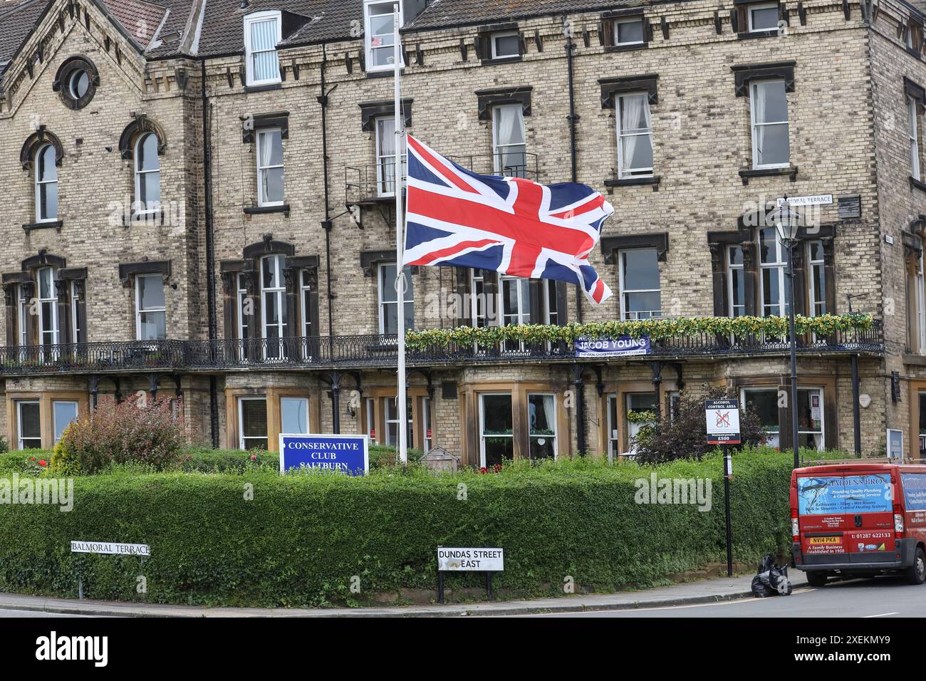 Union Jack flown at half-mast in the grounds of the Conservative Club ...