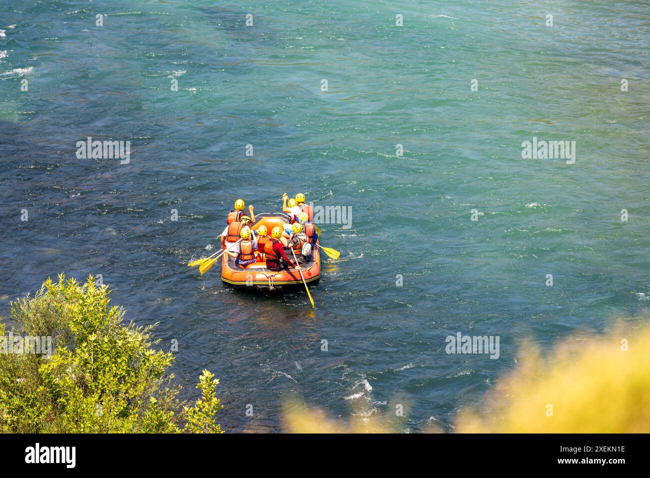Rafting on a big rafting boat on the river in Antalya Koprulu Canyon ...