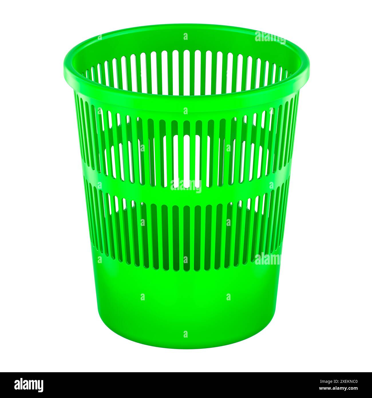 Empty green office trash can, plastic garbage bin. 3D rendering ...