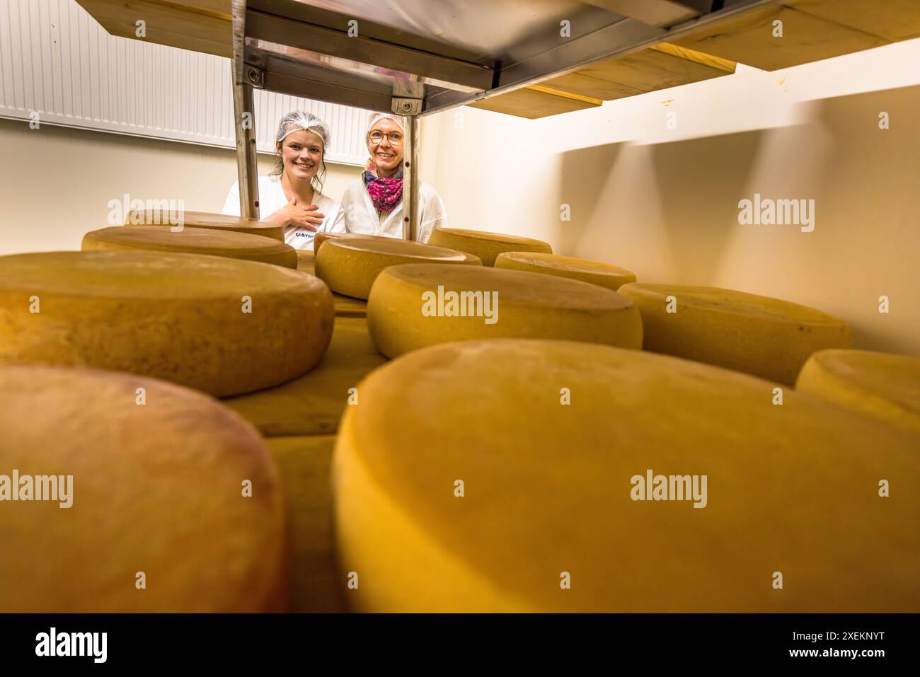 Cheesemaker Bettina Huber and food journalist Angela Berg in the cheese ...