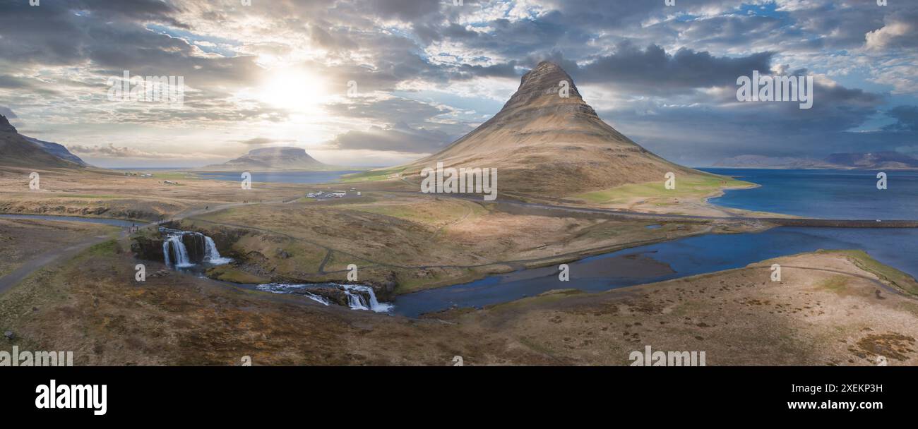 Aerial View of Icelandic Mountain Range with Cascading Waterfalls Stock ...