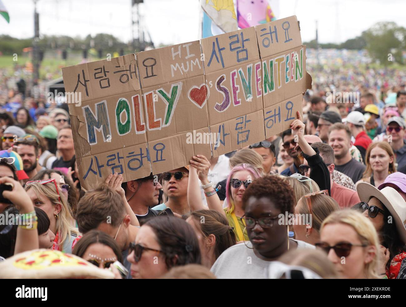 Fans of the South Korean K-pop band Seventeen in the crowd before their ...