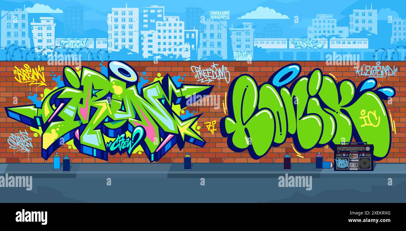 Modern Outdoor Urban Graffiti Wall With Street Art Drawings Against The ...