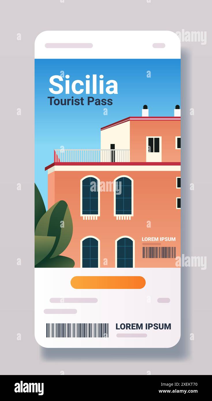 Tourist pass design featuring a Mediterranean building with arched ...