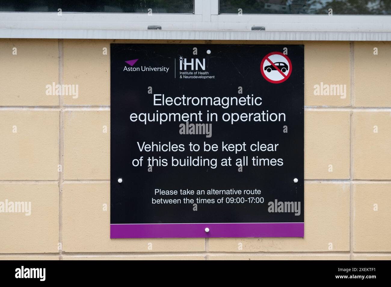 Electromagnetic equipment warning sign, Aston University, Birmingham ...