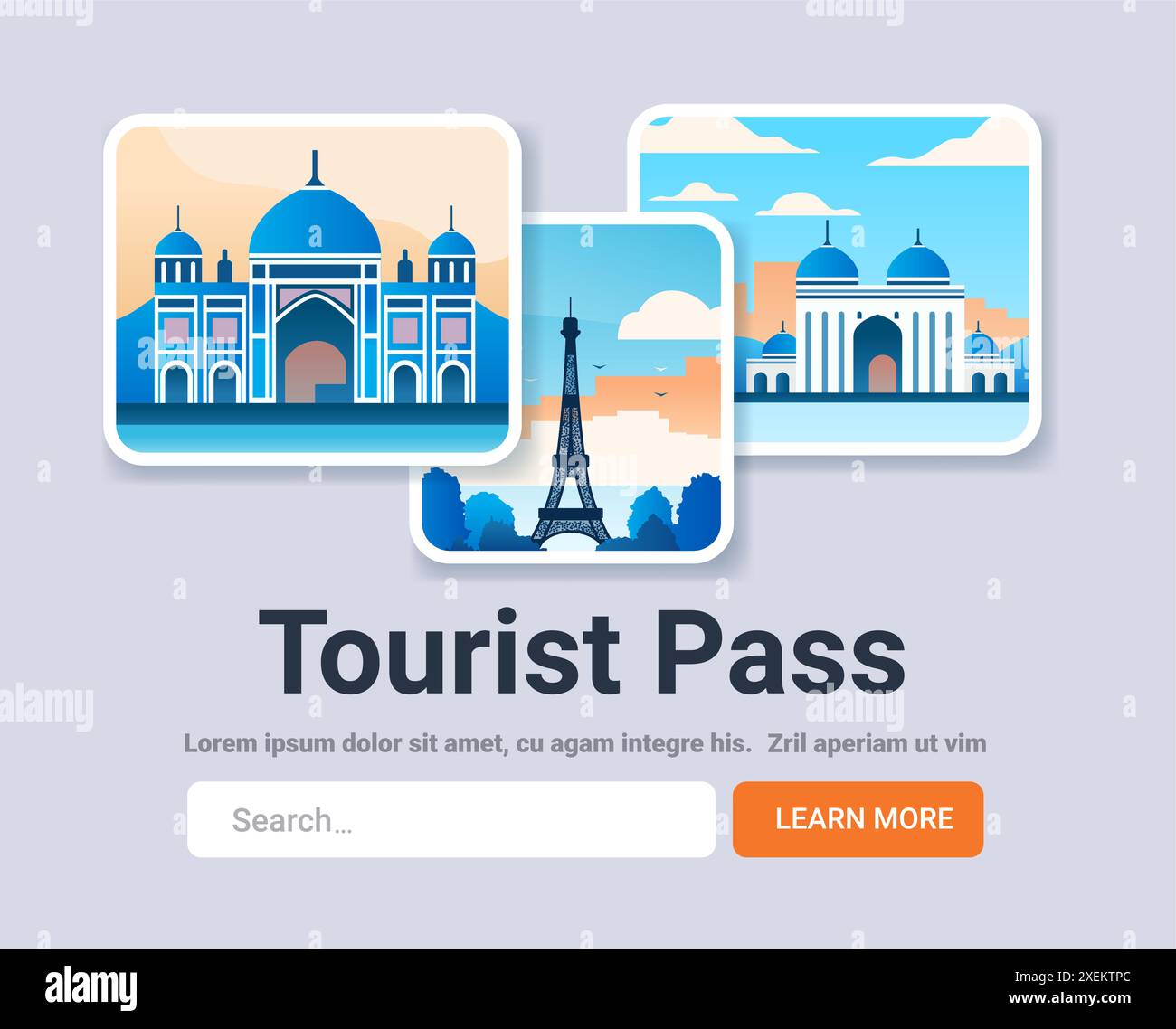 Travel landmarks illustration featuring iconic structures in a modern ...