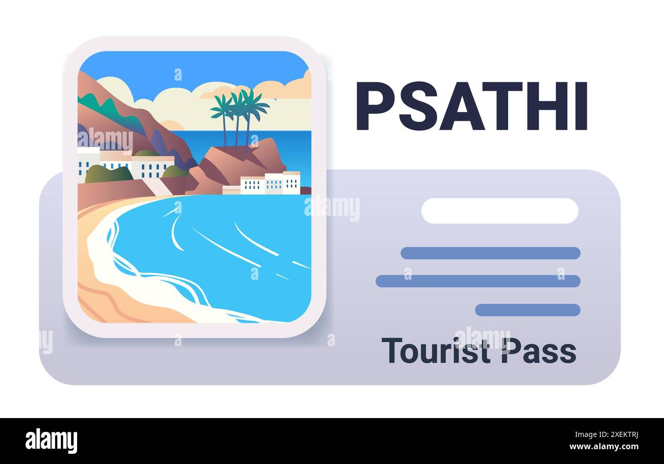 Beach landscape tourist pass with ocean mountains palm trees and ...