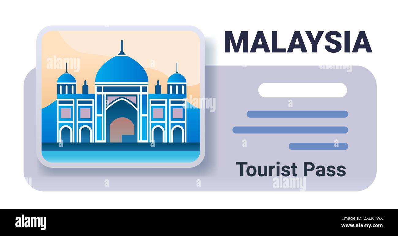 Malaysia tourist pass featuring blue mosque graphic travel document ...