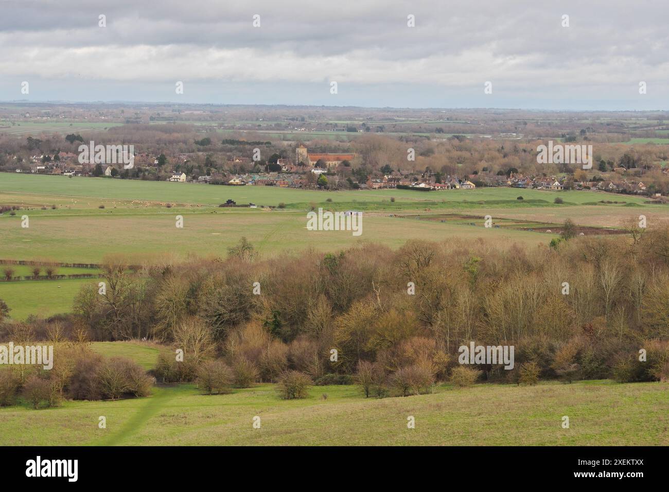 View over Dorchester and Dorchester Abbey, from Wittenham Clumps ...