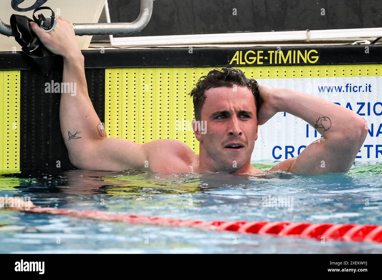 Max Mccusker of Ireland reacts after competing in the 100m Butterfly ...