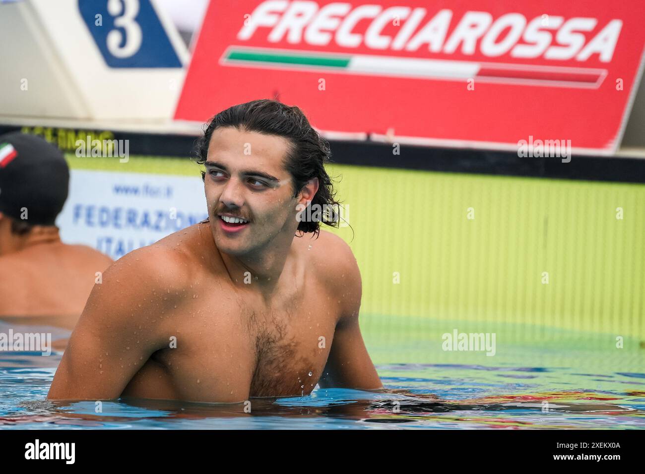 Thomas Ceccon of Italy reacts after winning the gold medal in the 100m ...