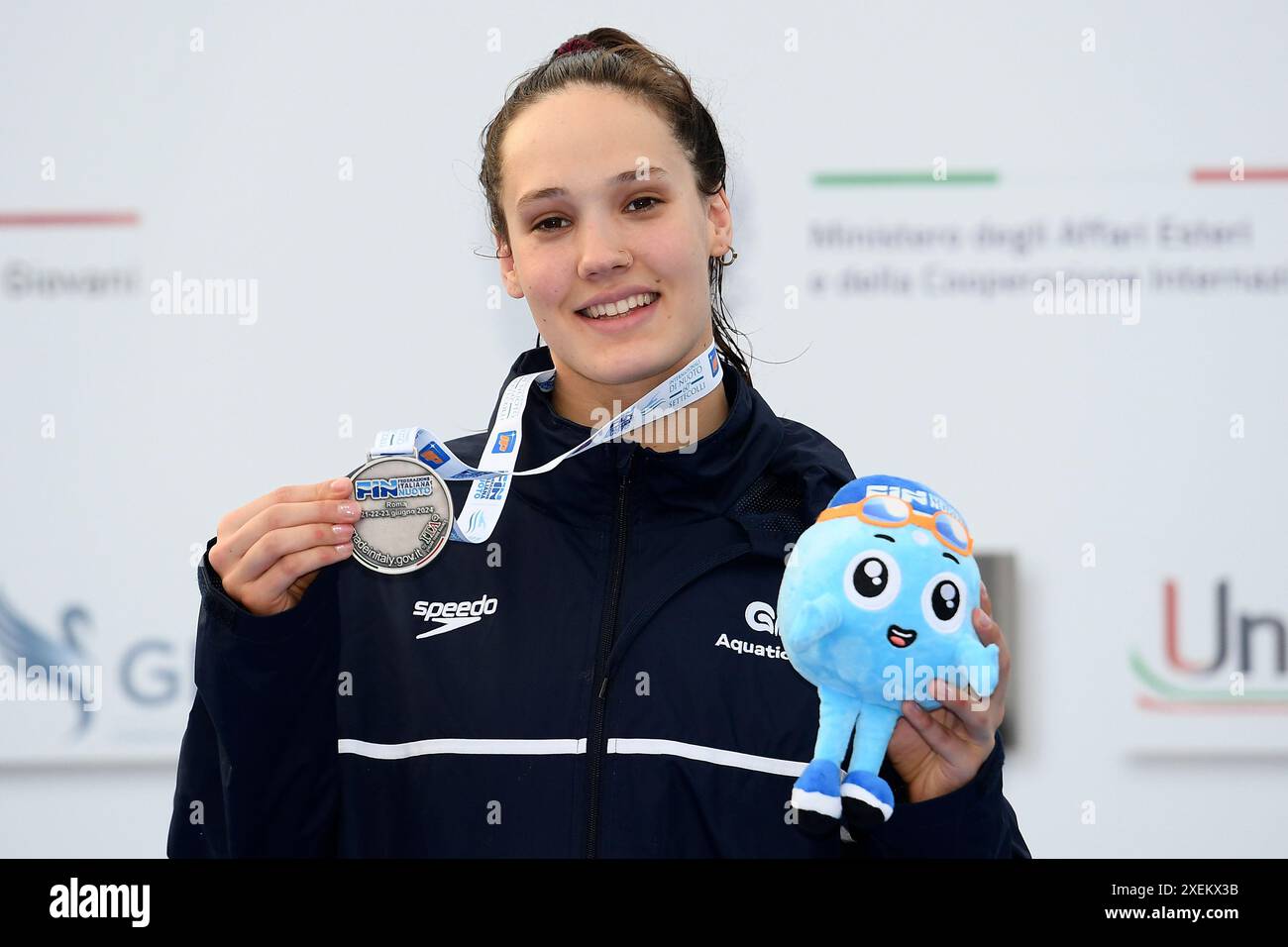 Angharad Evans of Great Britain, silver, attends the medal ceremony of ...