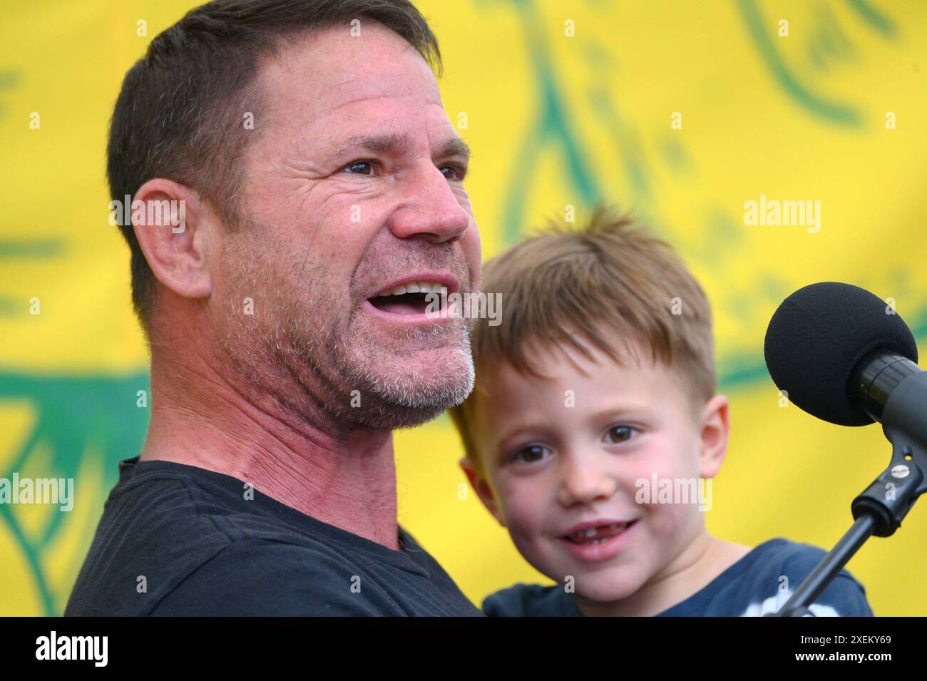 Steve Backshall - TV nature presenter - with his son at the Restore ...