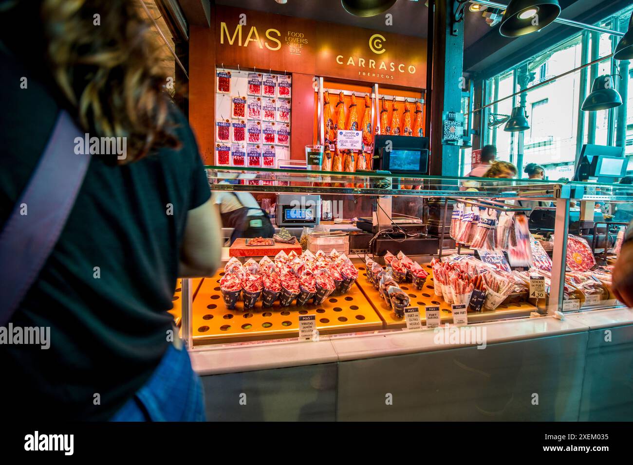 Meats in Mercado de San Miguel market, Madrid, Spain Stock Photo - Alamy