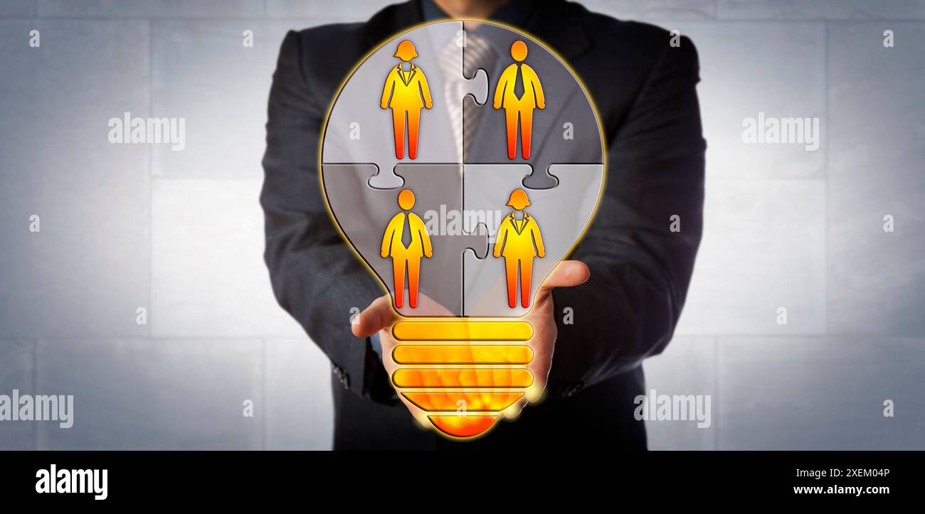 Unrecognizable businessman presenting an idea for building a work team ...