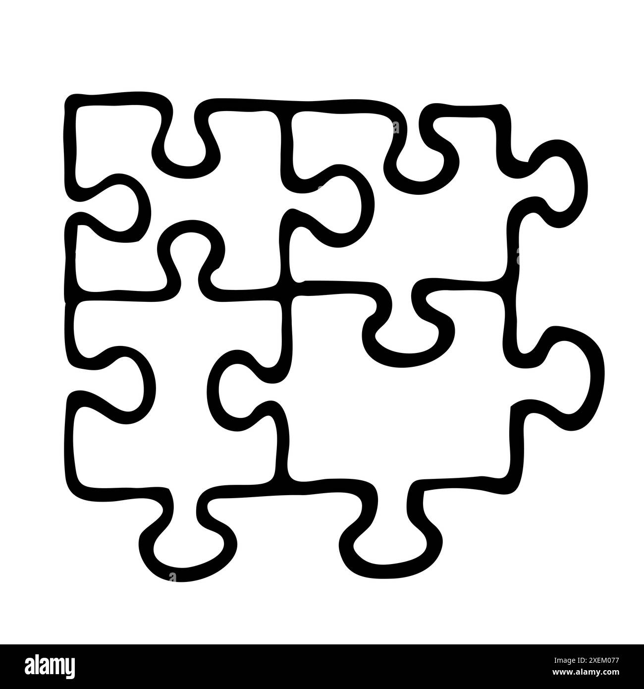 Doodle puzzle icon, hand drawn with thin black line. Isolated on white ...