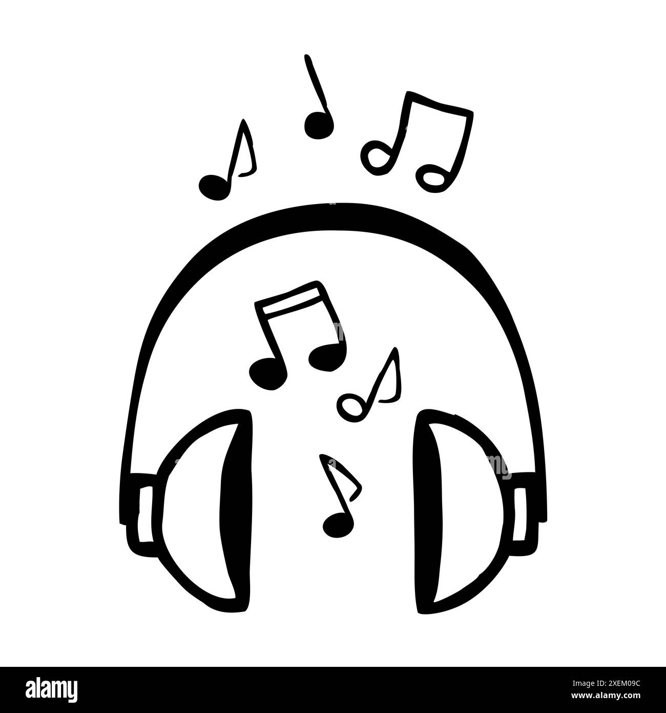 Doodle Headphones with musica playing hand drawn with thin black line ...