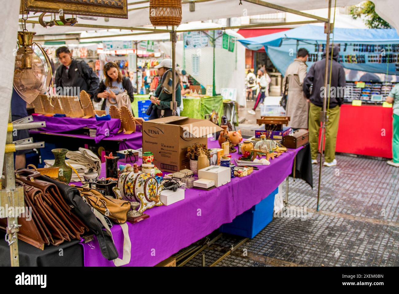 El Rastro outdoor Sunday flea Market in Plaza de Cascorro, Madrid ...