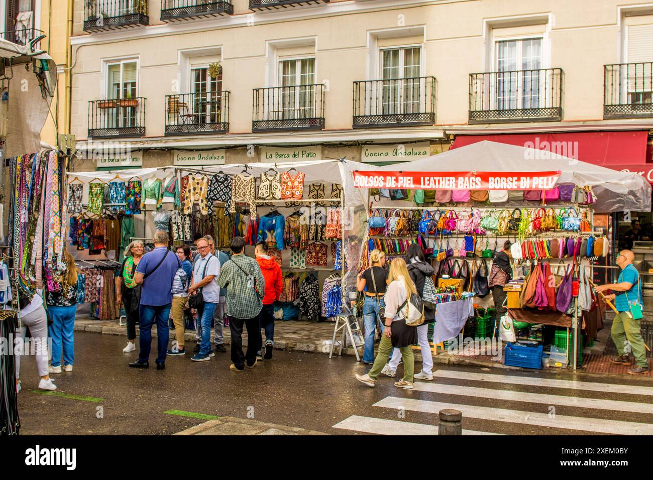 El Rastro outdoor Sunday flea Market in Plaza de Cascorro, Madrid ...
