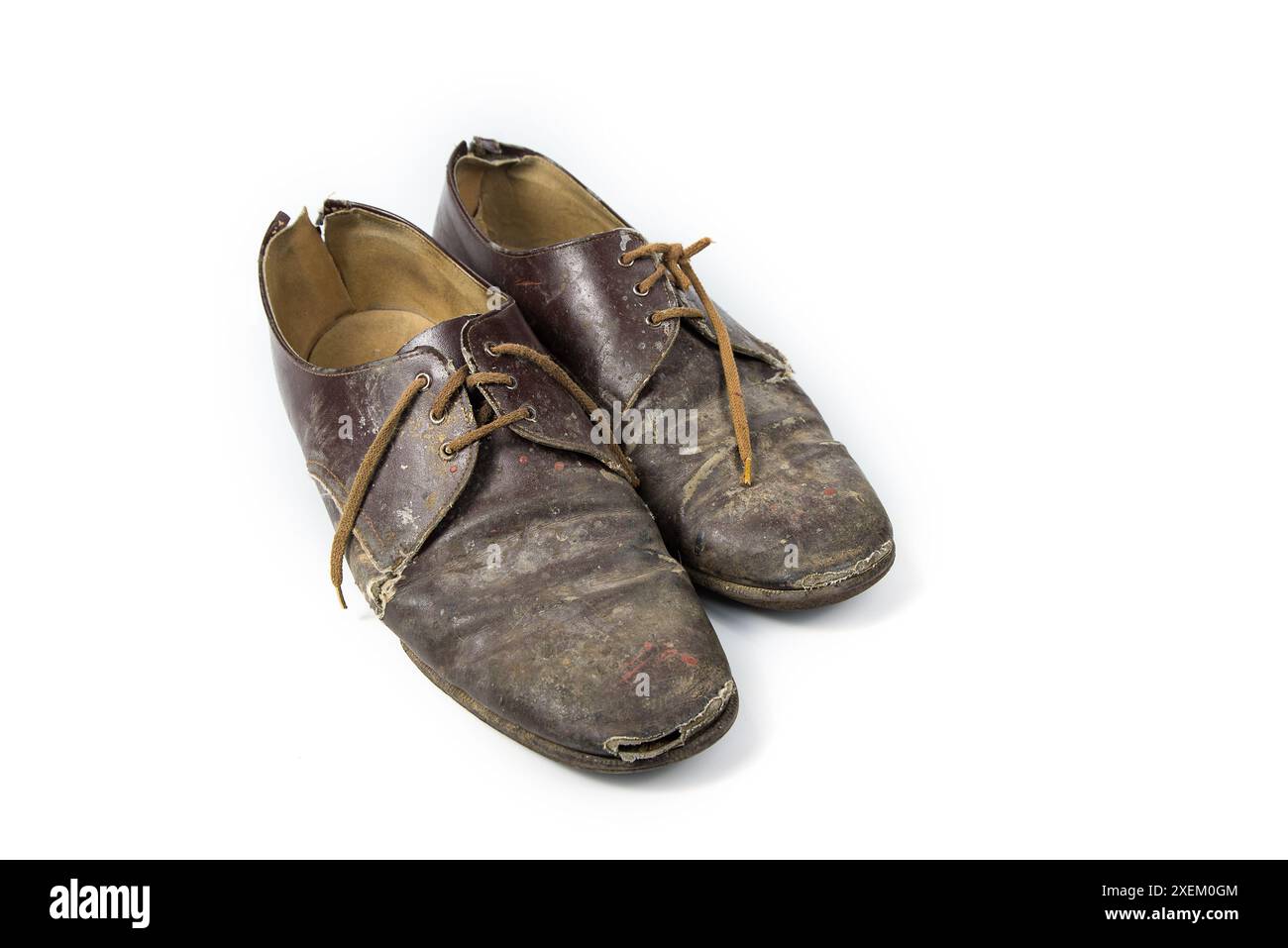 Ruined casual businness shoes used for work on a white background Stock ...