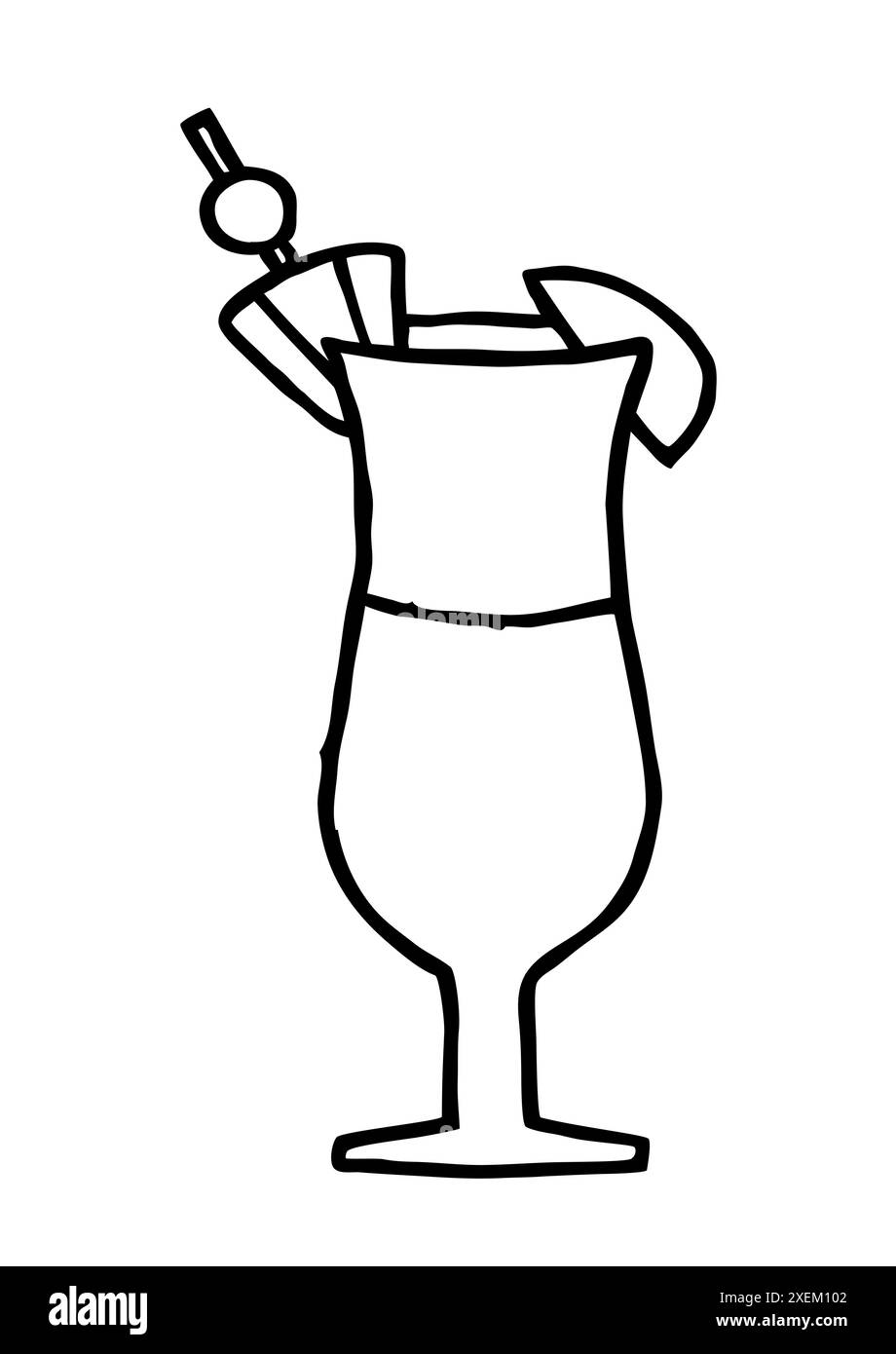 Summer cocktail doodle hand drawn in thin line style isolated on white ...