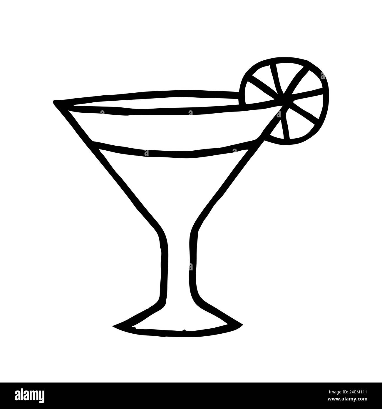 Summer cocktail doodle hand drawn in thin line style isolated on white ...