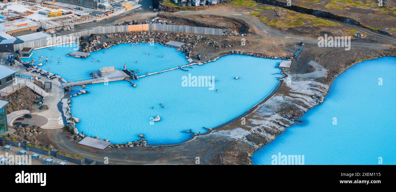 Aerial View of Blue Lagoon and Volcanic Rock in Iceland's Geothermal ...